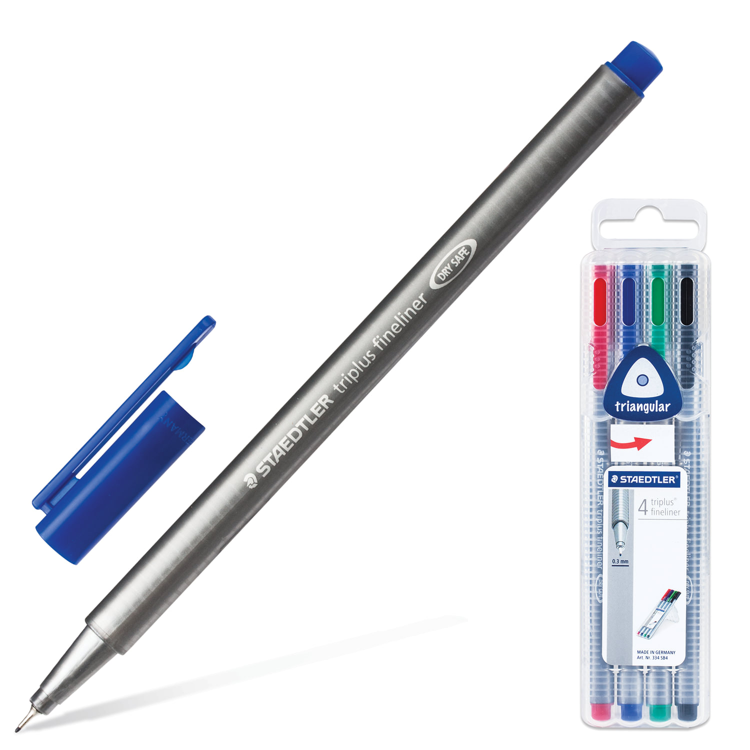 Ручки капиллярные STAEDTLER в НАБОРЕ из 4 шт., АССОРТИ, трехгранные ...