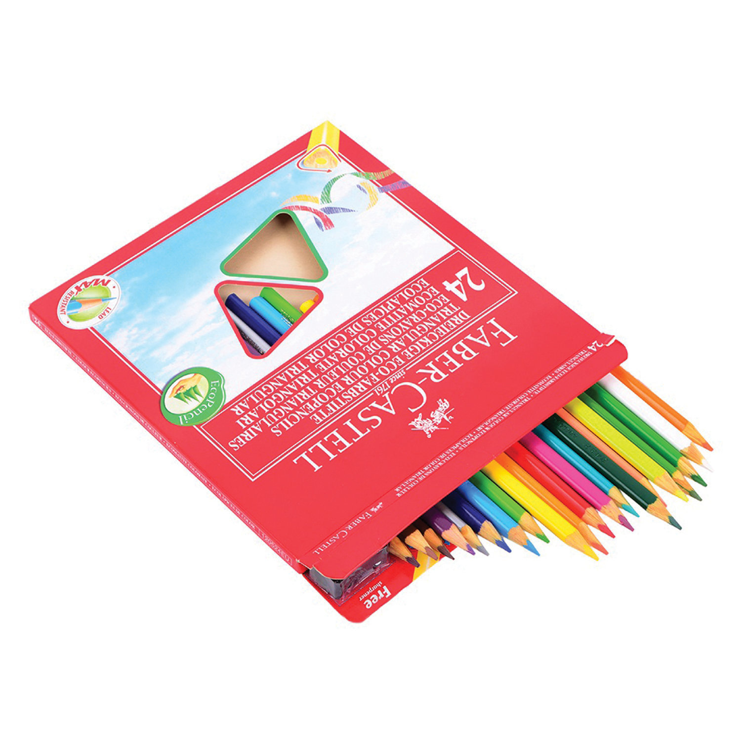 Карандаши цветные FABER-CASTELL, 24 цвета, трехгранные, с точилкой ...