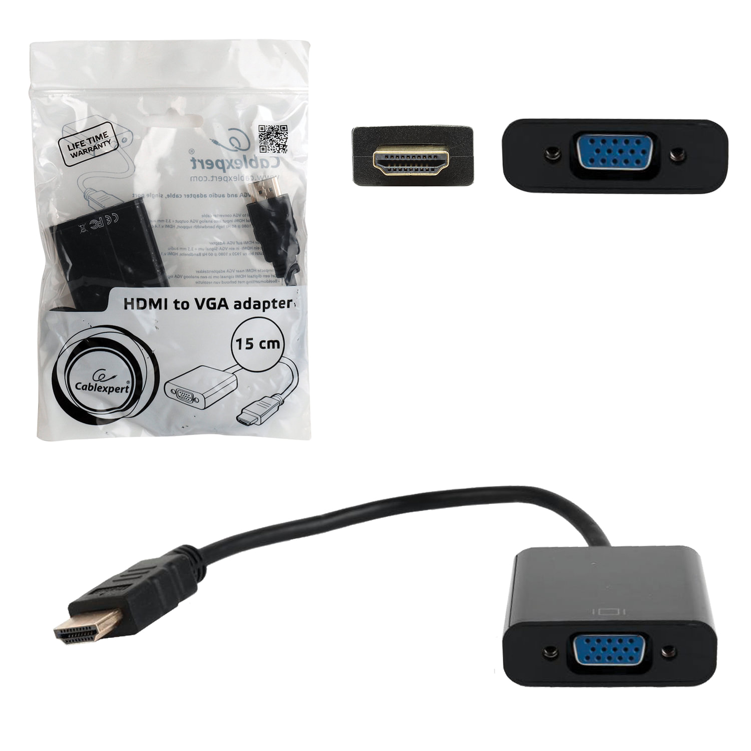Кабель-переходник HDMI-VGA, 15 см, CABLEXPERT, M-F, для передачи ...