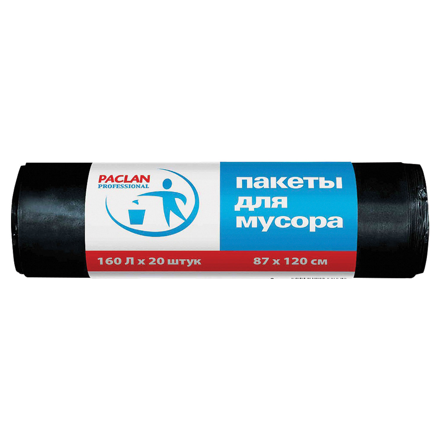 Мешки для мусора 160 л, черные, в рулоне 20 шт., ПВД, 30 мкм, 87х120 см ...
