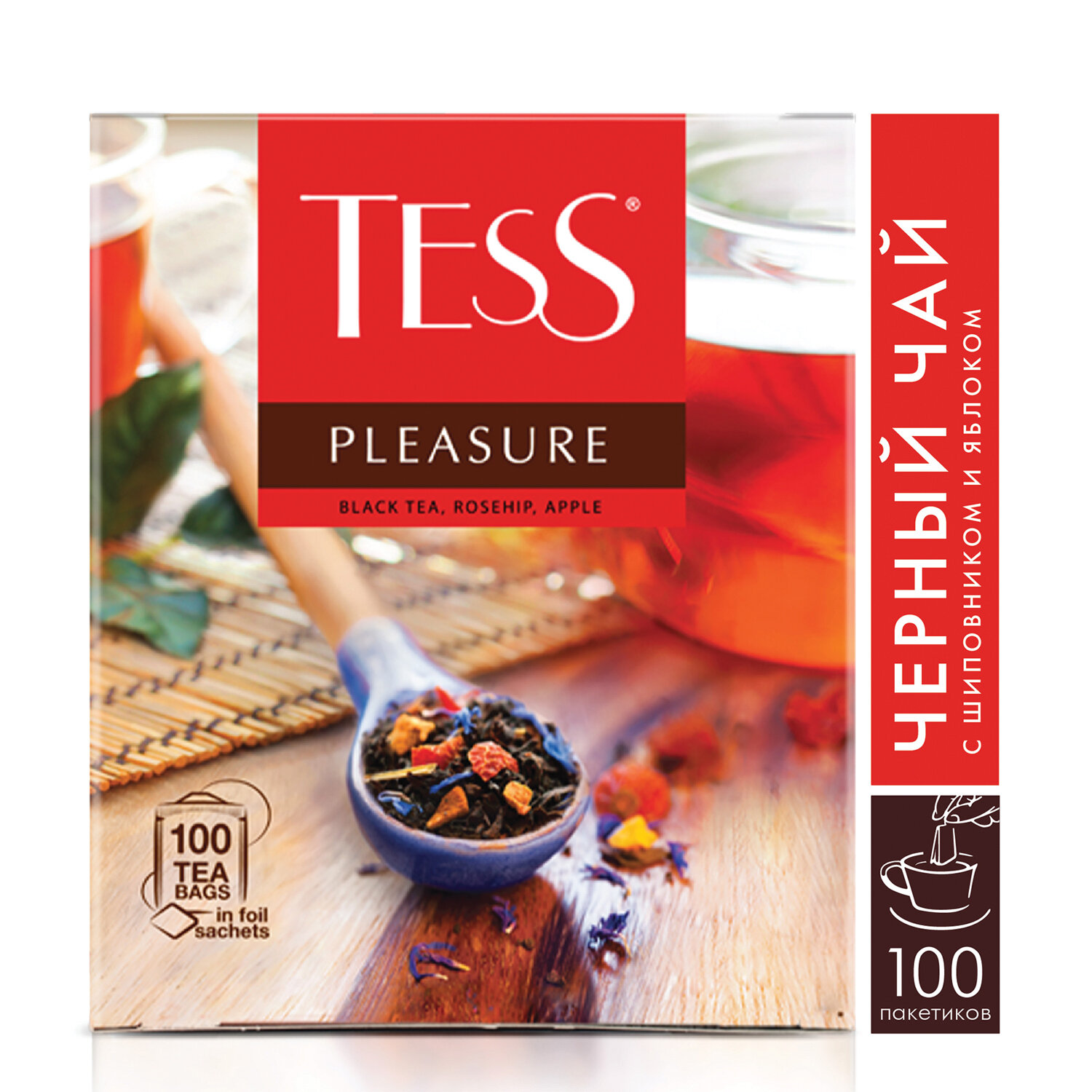 Чай TESS (Тесс) "Pleasure", черный с шиповником и яблоком, 100 ...