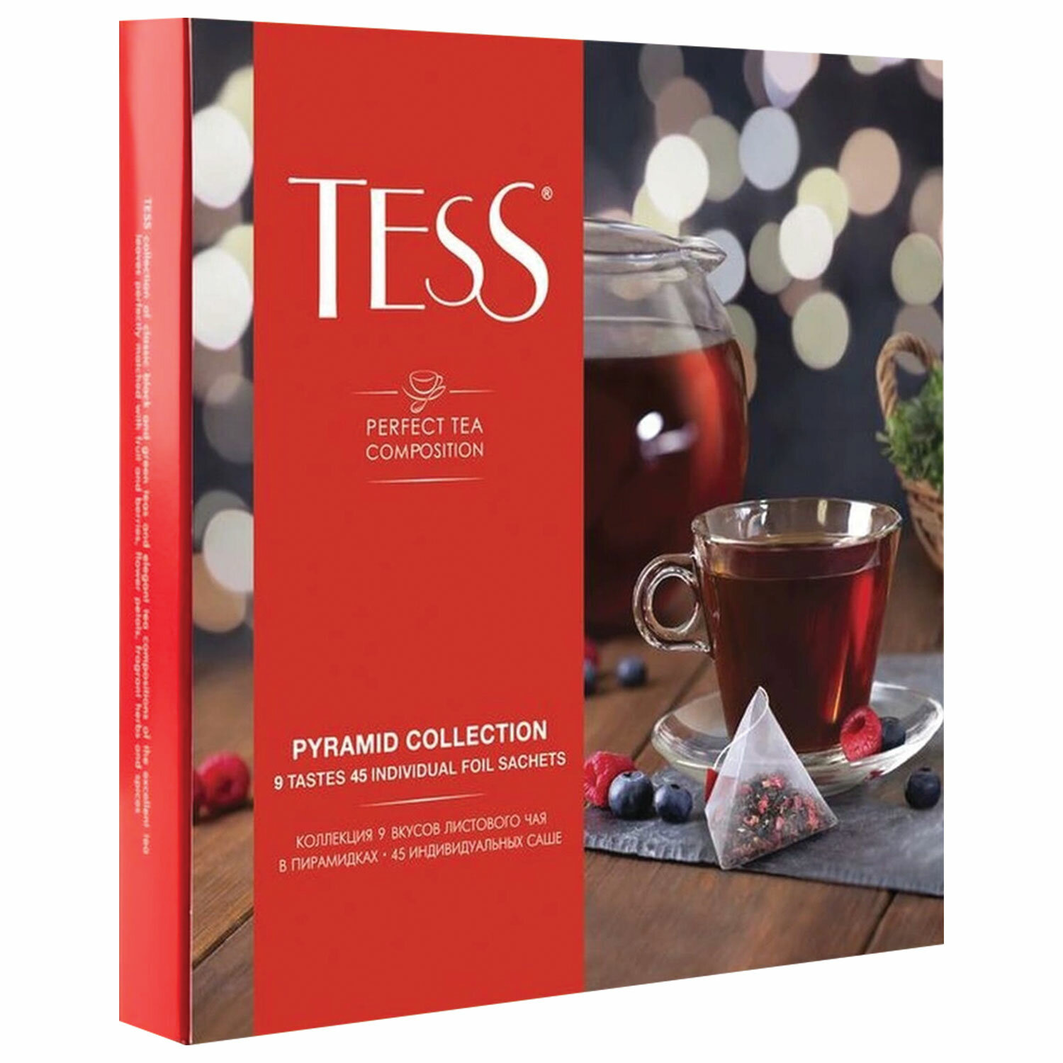 Чай TESS (Тесс), НАБОР 9 видов, 45 пирамидок, 82 г, картонная коробка ...