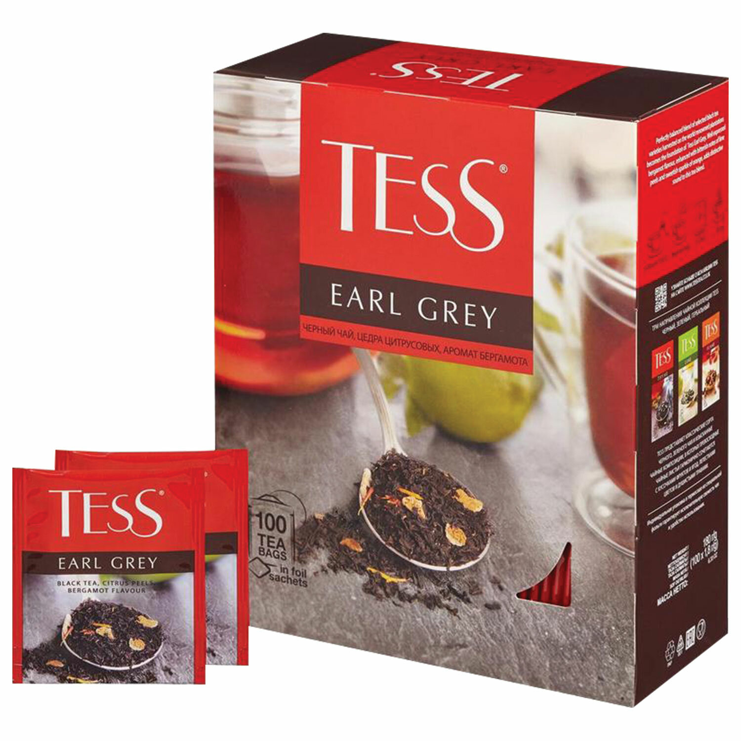 Чай TESS (Тесс) "Earl Grey", черный, с цедрой лимона, 100 пакетиков в ...
